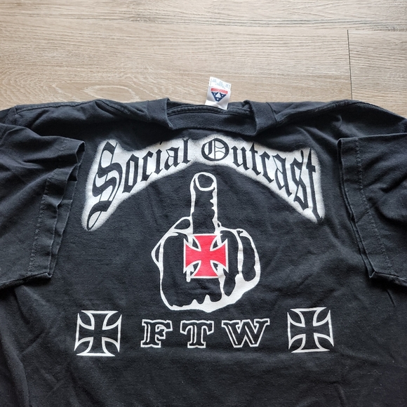Vintage | Shirts | Y2k Social Outcast Iron Cross Middle Finger Tshirt ...